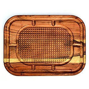 Large Acacia Wood Cutting Board for Kitchen, carved design Board - Juice Groove, Reversible Butcher Block - Meat and Veggies, decorative serving tray (Carving Cutting Board)