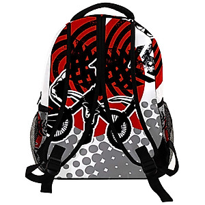 DJROW Motocross Rider Dirt Bike With Tire Marks In Monochrome Backpack Casual Sports Daypack Travel School Bag with Multiple Pockets for Men Women College