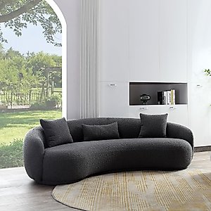Acanva Mid Century Modern Curved Living Room Sofa, 4-Seat Boucle Fabric Couch for Bedroom, Office, Apartment, Grey