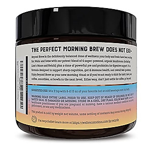 Beyond Brew Mushroom Superfood Coffee | Mushroom Coffee Alternative Low Caffeine | Healthy Coffee Substitute | W/Prebiotics & Probiotics | By Live Conscious | 30 Servings Net Wt. 7 oz (0.4 lb/201g)