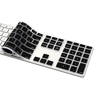 ProElife Silicone Full Size Ultra Thin Keyboard Cover Skin for Apple iMac Keyboard Numeric Keypad Wired USB MB110LL/B-A1243 (NOT FIT Magic Keyboard, Item Folded in Packaging) (Black)