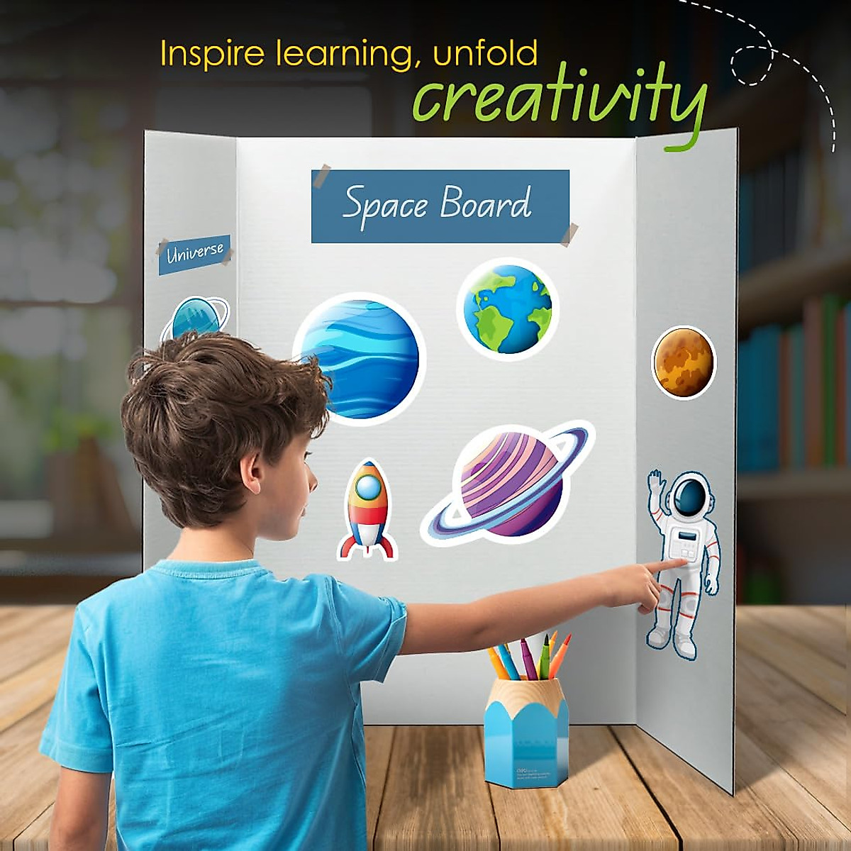 Desk Tech Large Tri-Fold Presentation Board, 36" x 48" Portable Poster Board, Made of Corrugated Paper, Versatile Display Board for School/Office Projects, Exhibitions, and Workshops, White, 1 Piece