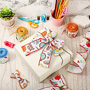 Tigeen 6 Rolls 30 Yards Back to School Wired Ribbon School Themed Fabric Decorative Craft Ribbon for Classroom Craft Gift Wrapping Hair Bow Sewing Wreath