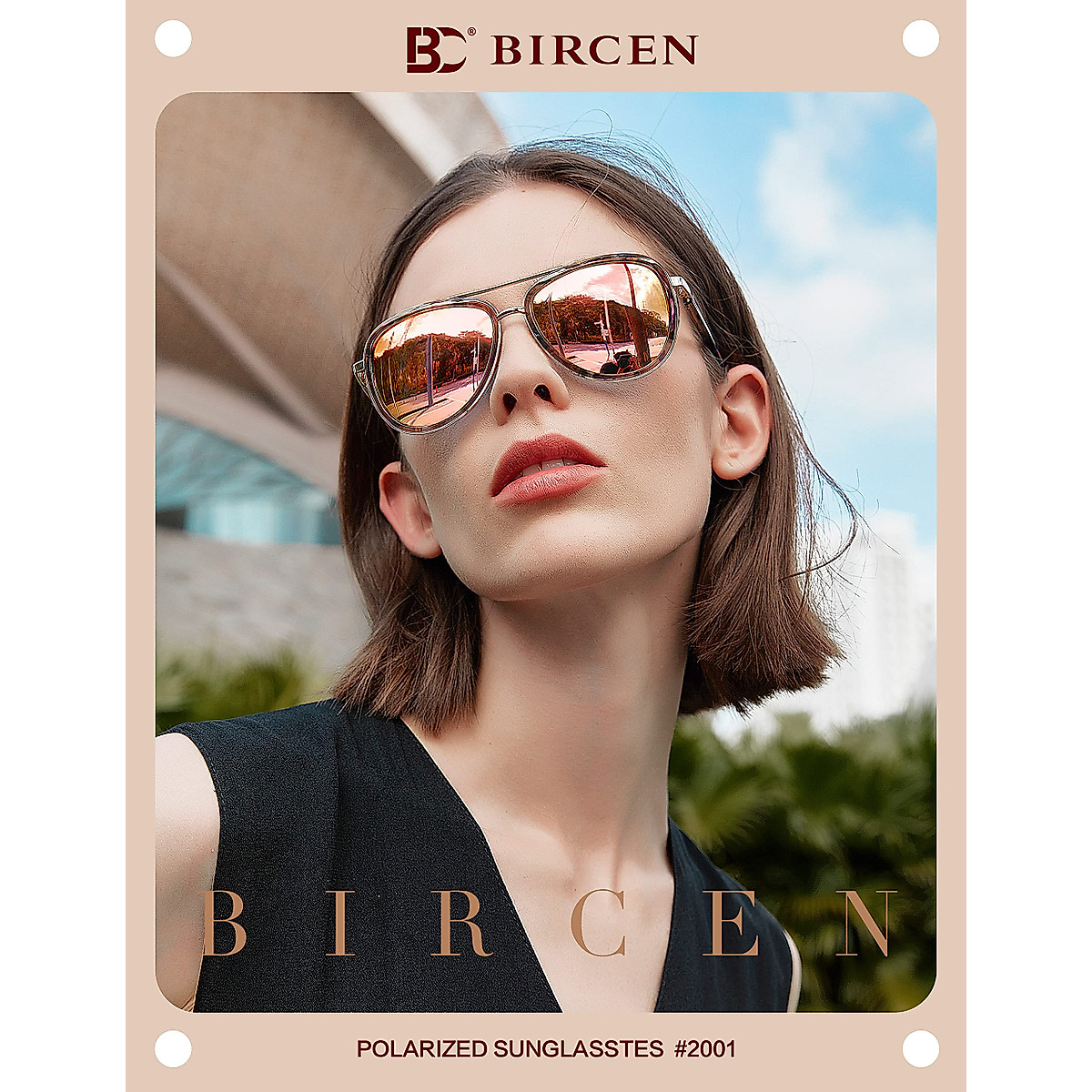 BIRCEN Polarized Sunglasses for Women UV - Protection Womens Retro Mirrored Pink Aviator Shades with Acetate Frame BC2001