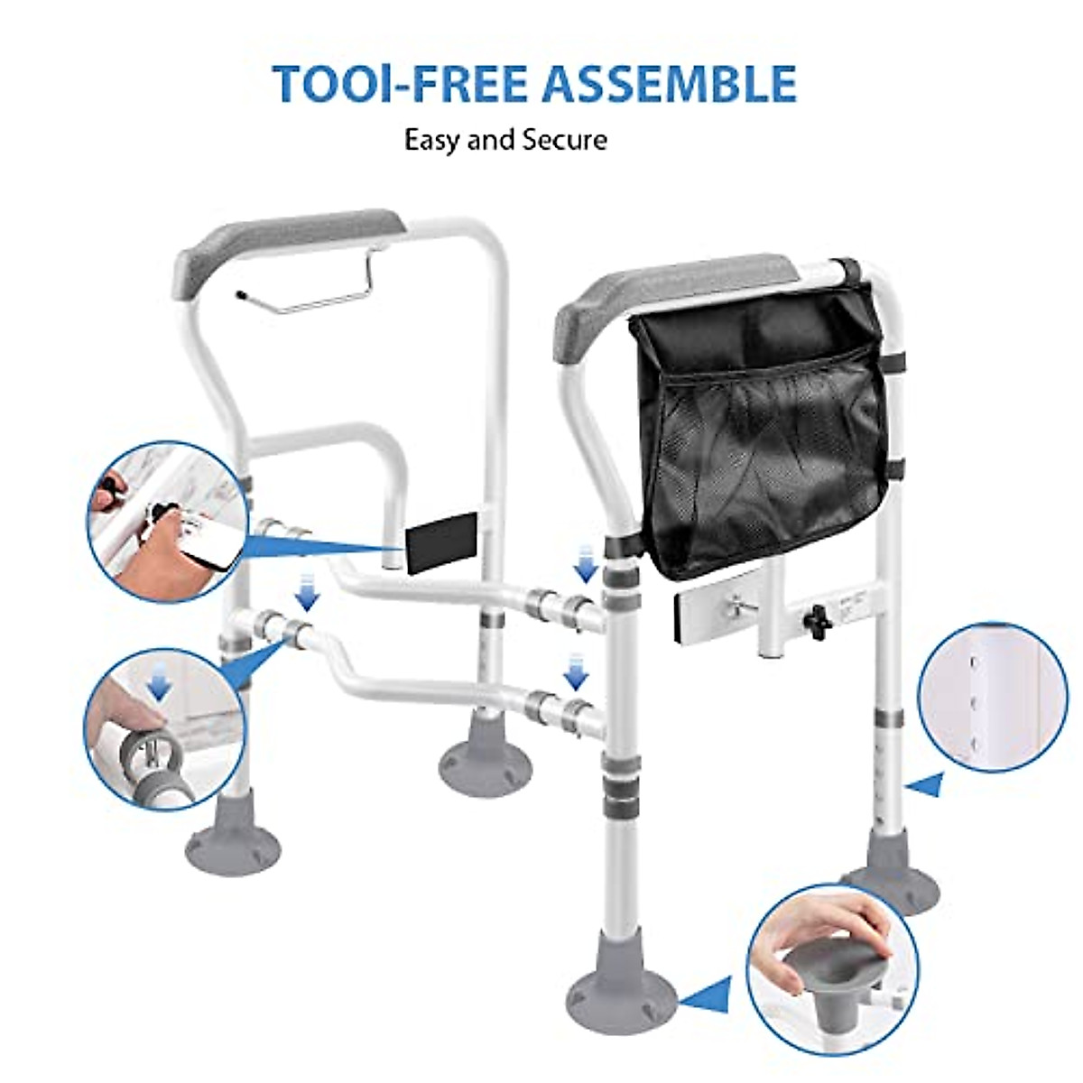 LEACHOI Toilet Safety Rails for Elderly, Toilet Rails for Elderly Free Standing, Heavy Duty Toilet Safety Frame with Arms, Handicap Toilet Seat, Height & Width Adjustable - 350lbs