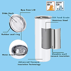 Mazoho 6 Pack Sublimation BlanksTumblers Bulk 20 oz Skinny Straight Tumbler for Heat Transfer, Vacuum Insulation Double Wall Stainless Steel Tumbler with Lid and Straw,Individually Boxed