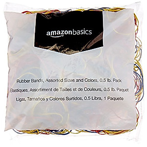 Amazon Basics Assorted Size and Color Rubber Bands, 0.5 lb.