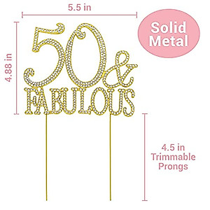 50 Cake Topper - Premium Gold Metal - 50 and Fabulous - 50th Birthday Party Sparkly Rhinestone Decoration Makes a Great Centerpiece - Now Protected in a Box