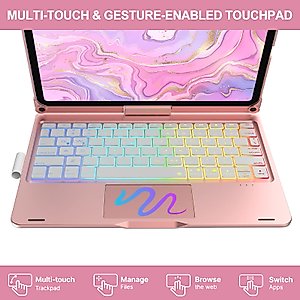 Touch IPAD Air 5th/4th Generation Case with Keyboard | Magic 360°Rotatable & Swivel Keyboard with Trackpad | 7 Color Backlit with Pencil Holder for iPad Pro 11 inch 3rd/2nd/1st Generation | Rose Gold