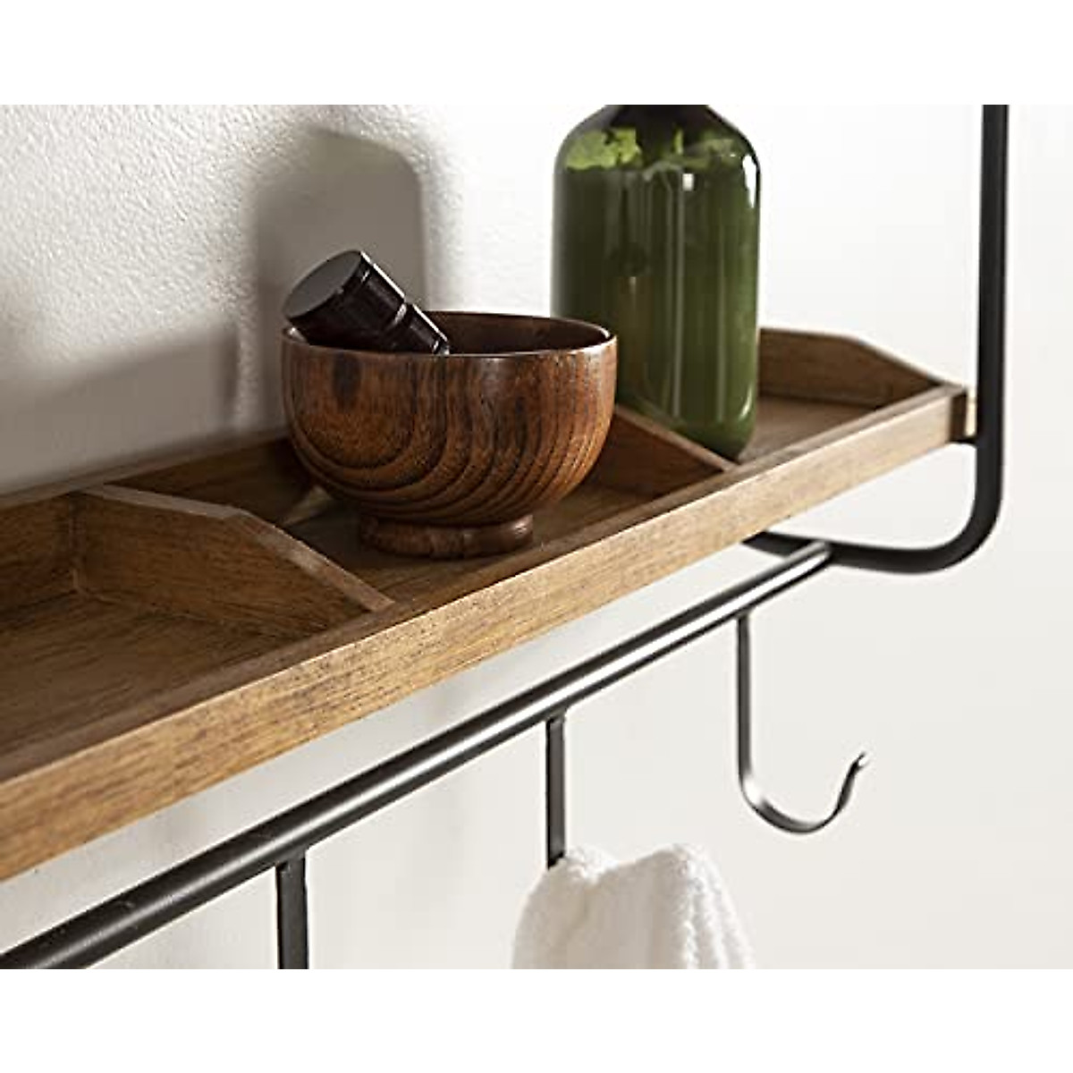 Kate and Laurel Oddell Farmhouse Wall Shelf with Hooks, 24 x 6 x 15, Rustic Brown, Modern Decorative Two-Tier Shelf