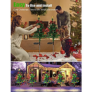 Solar Christmas Decorations Tree Lights Outdoor Waterproof, 20LED-Lights Solar Yard Decorative, Solar Stake Lights Xmas Tree Garden Decor with Constant & Flashing Modes for Pathway Lawn Patio, 2PCS