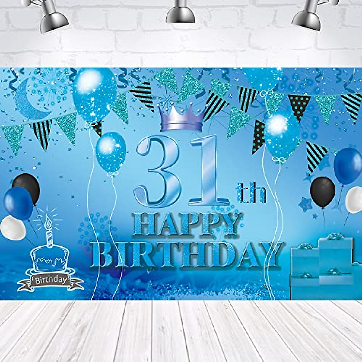 Happy 31th Birthday Backdrop Banner Blue 31th Sign Poster 31 Birthday Party Supplies for Anniversary Photo Booth Photography Background Birthday Party Decorations, 72.8 x 43.3 Inch