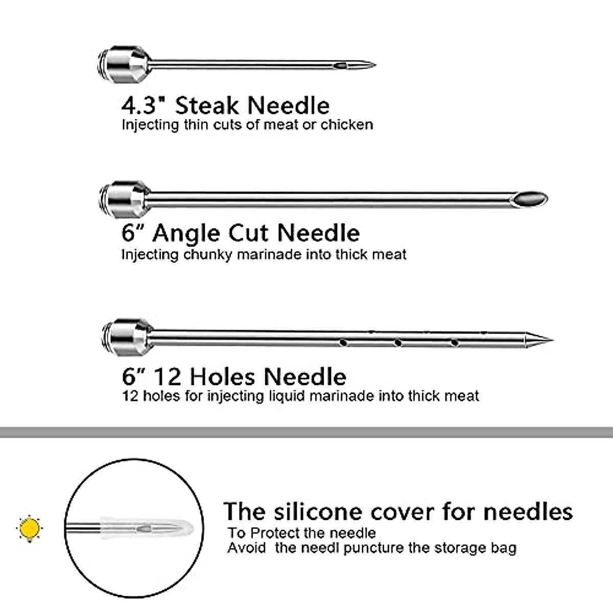 UikieGo 2oz Heavy duty 304 Stainless Steel Meat Marinade Injector Include User Manual (Paper Book) and BBQ Guide E-Book (PDF) for Smoker BBQ Grill Roast (Stoage Bag)