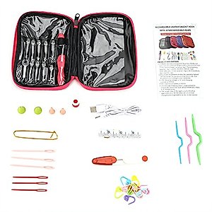 Walfront LED Crochet Hooks Set,40Pcs USB Chargeable LED Crochet Hooks Set, 9 Interchangeable Heads Light Up Knitting Needles Tools Kits Set Accessory