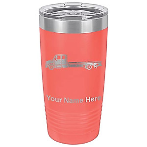 LaserGram 20oz Vacuum Insulated Tumbler Mug, Flat Bed Tow Truck, Personalized Engraving Included (Coral)