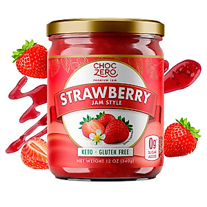 Keto Strawberry Jam, No Sugar Added - Monk Fruit Sweetened, Gluten Free Spread from ChocZero, 12 oz