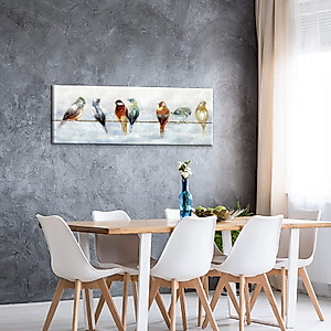 TAR TAR STUDIO Bird Canvas Wall Art Painting: Abstract Animal Artwork Hand Painted Picture for Living Room (45''W x 15''H, Multiple Sizes)