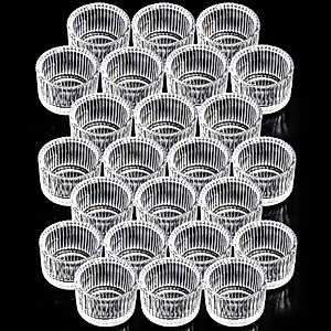 Elsjoy 24 Pack Glass Tealight Candle Holder, 2" x 1.4" Small Clear Glass Votive Candle Holders Mini Ribbed Tealight Holder for Wedding, Birthday, Festival, Table Centerpiece