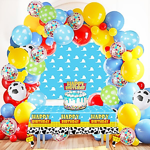 Toy Balloons Arch Story Birthday Party Decorations Backdrop Tablecloth 151pcs Garland Kit Balloons Cloud Birthday Cake Toppers Kids Cow Print Latex Balloons 1st 2nd 3rd Birthday Party Decorations