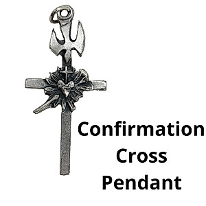 Religious Gifts by San Francis Imports, Inc Silver Tone Confirmation Cross Pendant with Sacred Heart and Holy Dove, 1 7/8 Inch