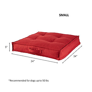 Happy Hounds Milo Square Tufted Pillow Dog Bed, Scarlet, Small (24" x 24")