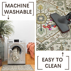 Rineflo-2'x3' Washable Indoor Doormat, Non-Slip Retro Door Mat ，Boho Mat Low-Pile Entryway Rug，Suitable for Bedroom, Study, Bathroom Entrance Carpet (Beige Green, 2'x3')