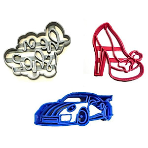 WHEELS OR HEELS GENDER REVEAL BABY SHOWER SET OF 3 COOKIE CUTTER MADE IN USA PR1193