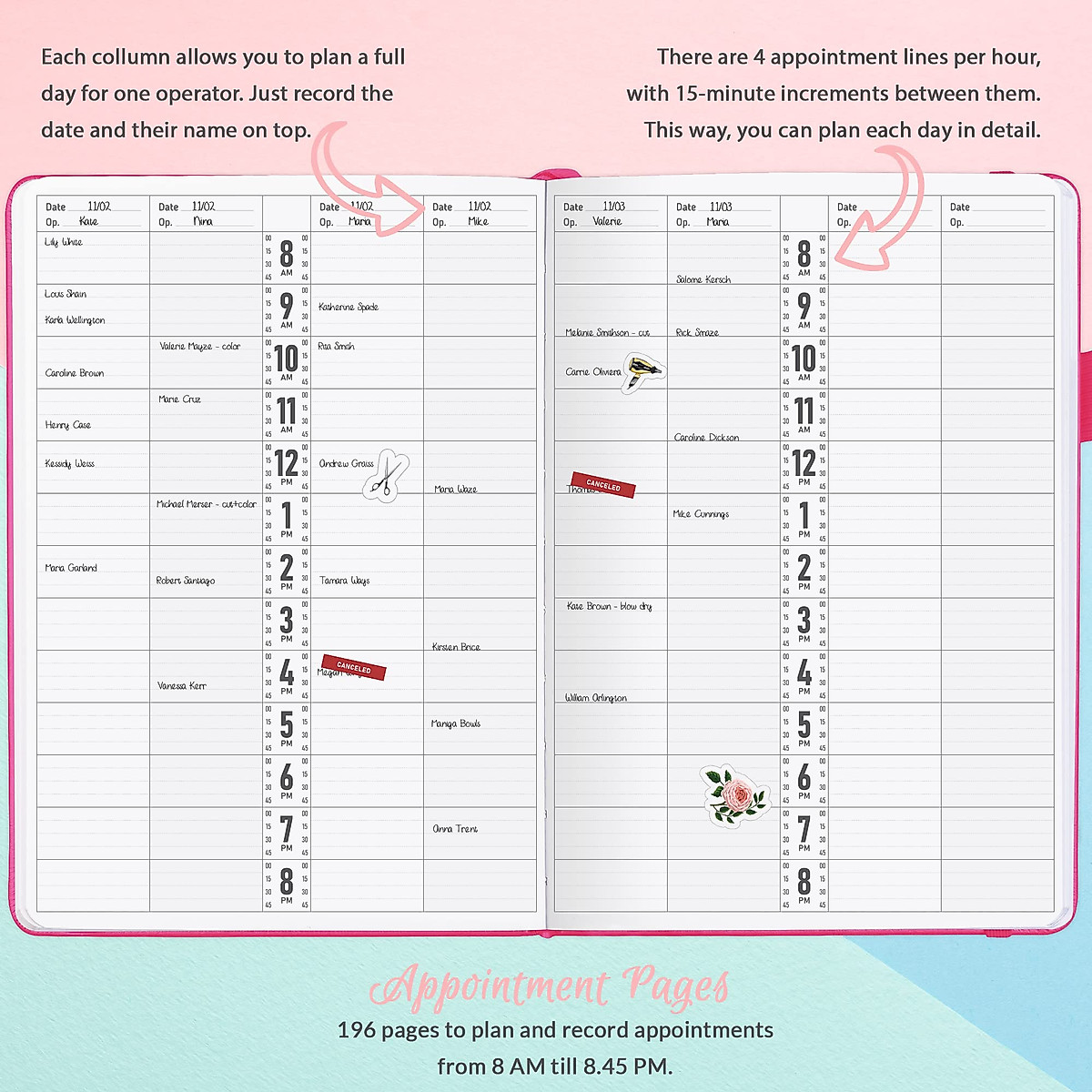 GoGirl Salon Appointment Book – Reservation Book for Beauty Salons, Spas, Hair Stylists, Estheticians – Appt Booking Planner, 7x10″ (Hot Pink)