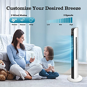 Taylor Swoden 42" Oscillating Fan with Remote, Portable Floor Bladeless Fan, Quiet Cooling, 3 Modes, Speed Seting, 10H Timer, Touch Control for Home Bedroom Living Rooms Office, Black