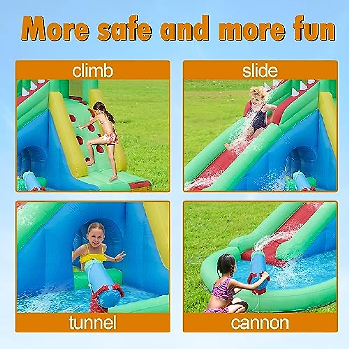 Inflatable Water Slides for Kids - Kinsuite Inflatable Bounce House Water Slide w/Jumping Area Climbing Wall Water Cannon Splash Pool Tunnel Indoor Outdoor Play (with 680W Air Blower)