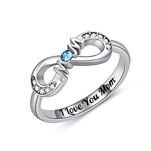 Plesitep Mom Ring Sterling Silver Infinity Mother Ring with Crystal Gift for Women Mother Grandmother Mother’s Day Gift (6)