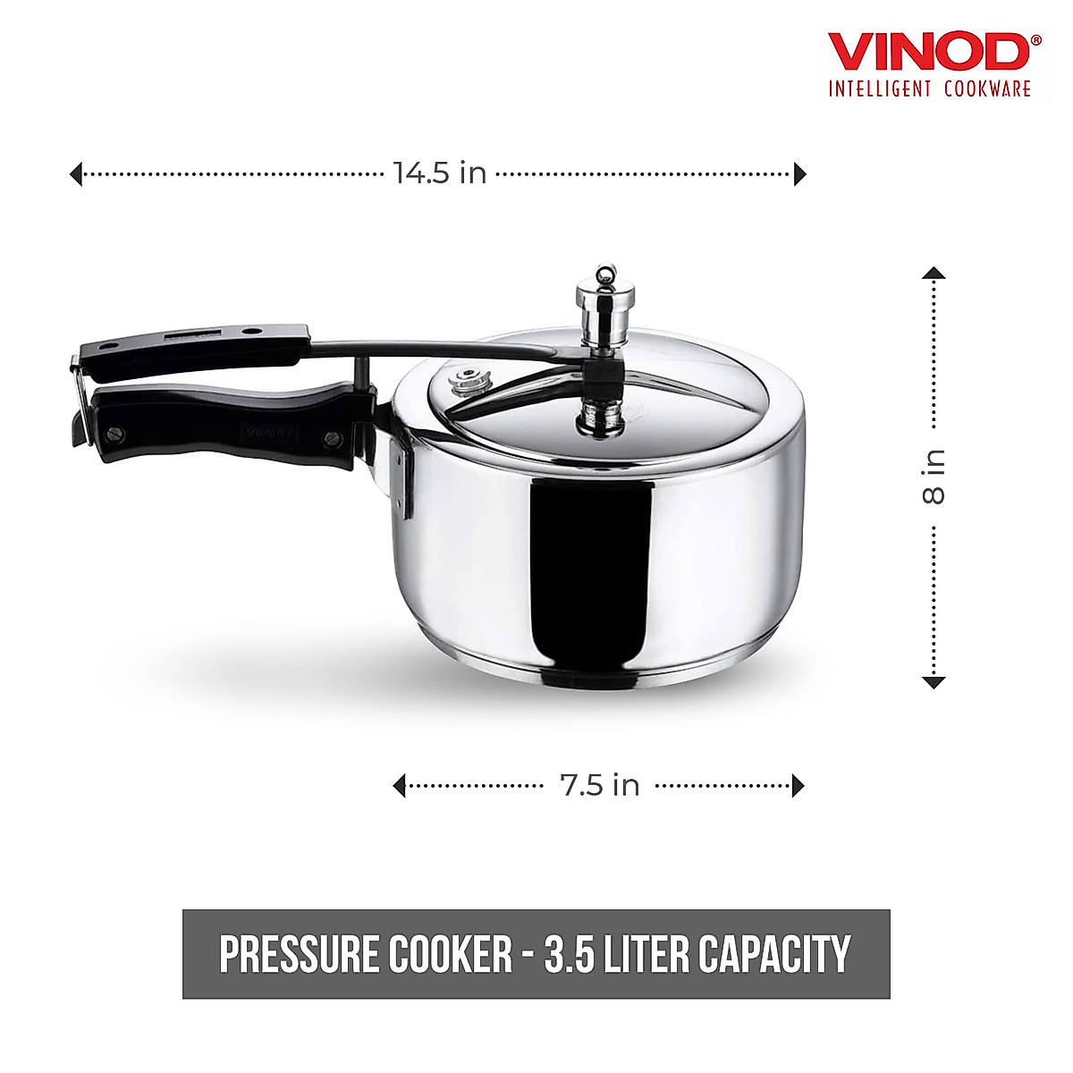 Vinod Pressure Cooker Stainless Steel – Inner Lid - 3.5 Liter – Sandwich Bottom – Indian Pressure Cooker – Induction Friendly Cooker – Best Used For Indian Cooking, Soups, and Rice Recipes, Quinoa