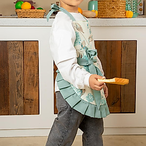 NEOVIVA Kitchen Apron for Kids with Pockets in Daily Play Kitchen, Double-layered Toddler Girls Apron for Cooking, Baking and Gardening, Style Kathy, Floral Hydrangea Clear Aqua