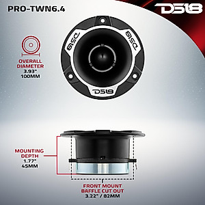 DS18 PRO-TWN6.4 PRO 4" Super Bullet Tweeter High Compression Neodymium 1.25" Voice Coil 4 Ohms - High Sensitivity of 109 dB - The Best Tweeters in The Pro Audio and Voceteo Market (1 Speaker)