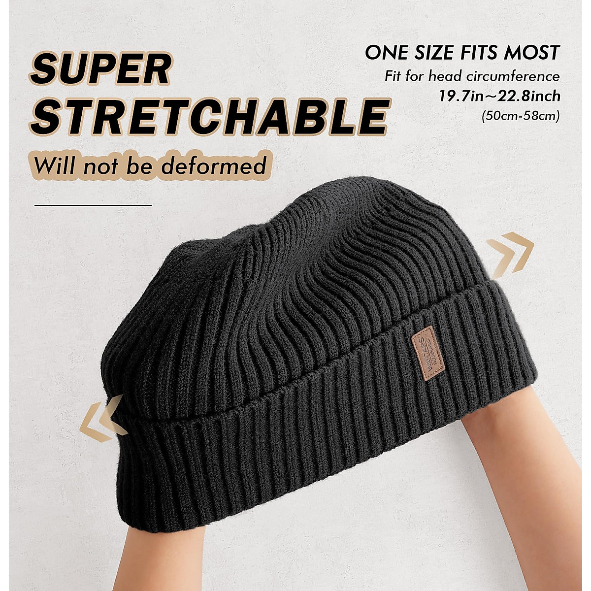 Wmcaps Warm Beanie for Men Women, Fleece Lined Beanie Warm Winter Caps Unisex Fashion Knit Cuffed Cap (Black)