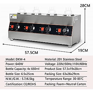 ANSNAL Commercial Electric Sauce Warmer Heater(4 grids), Countertop Food Sauce Dispenser, Warmer Cheese Dispenser for Heater Hot Fudge Cheese Caramel Jam Sauce, 30-85℃ Adjustable