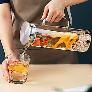 Kyraton Water Pitcher with Removable Lid 51oz/1.5L, Hot and Cold Beverages Clear Glass Pitcher, Easy Clean Heat Resistant Borosilicate Glass Jug for Tea Cafe Lemonade Milk Juice