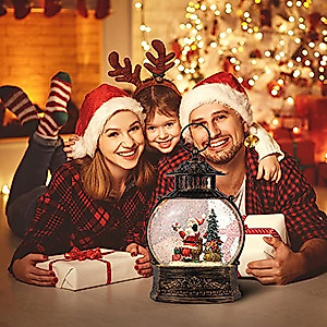 DRomance Christmas Singing Snow Globe Lantern Battery Operated USB Powered Lighted Water Glitters Music Snow Globe Holiday Decoration for Women Children(Santa, 6 x 3.2 x 11 Inches)