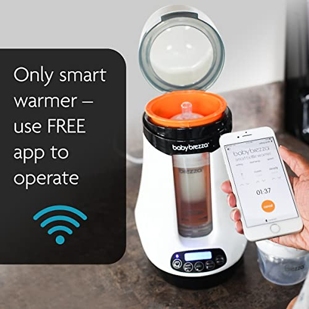 Baby Brezza Safe & Smart Electric Baby Bottle Warmer, Breastmilk Warmer + Baby Food Warmer + Defroster - Universal Warmer Fits All Feeding Bottles: Glass + Plastic – Wireless Bluetooth Control