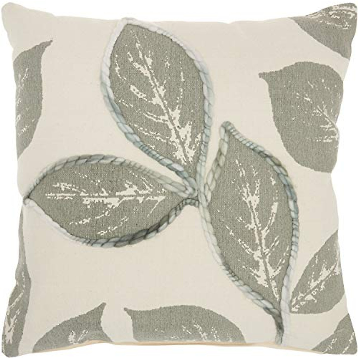 Mina Victory Life Styles Embroidered Leaves Sage 20" X 20" Throw Pillow