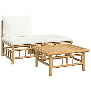 Higsose 3 Pcs Patio Lounge Set Bamboo Lounge Chairs for Outside Bamboo Chair Bamboo Patio Furniture Outdoor Lounge Chairs Chaise Lounge Patio Lounge Chair Outdoor Lounger with Cream White Cushions