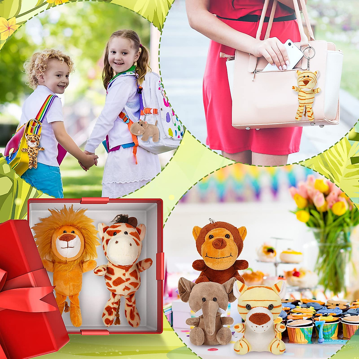 12 Pieces Mini Safari Stuffed Animals 4.8 Inch Jungle Zoo Animal Plush Cute Elephant Monkey Giraffe Leopard Deer Lion Tiger Hippo for Baby Shower Birthday Party Teacher Student Award