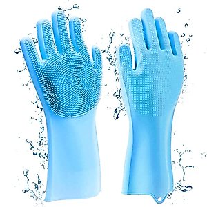 Silicone Hand Gloves for Dish Washing Kitchen Cleaning Gloves, Pet Grooming, Great for Washing Dish, Car, Bathroom (Multicoloured)