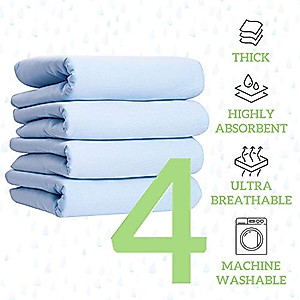 GREEN LIFESTYLE Washable Underpads - Large Bed Pads for use as Incontinence Bed Pads, Reusable Pet Pads, Great for Dogs, Cats, Bunny, Seniors Bed Pad (Pack of 4 - 34x36)