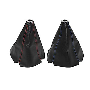 LIHNGAUTO Universal Auto Manual Gear Shift Knob Boot Dust Cover，Made of Black Pu Leather with Red Seams and Blue Seams (Blue)