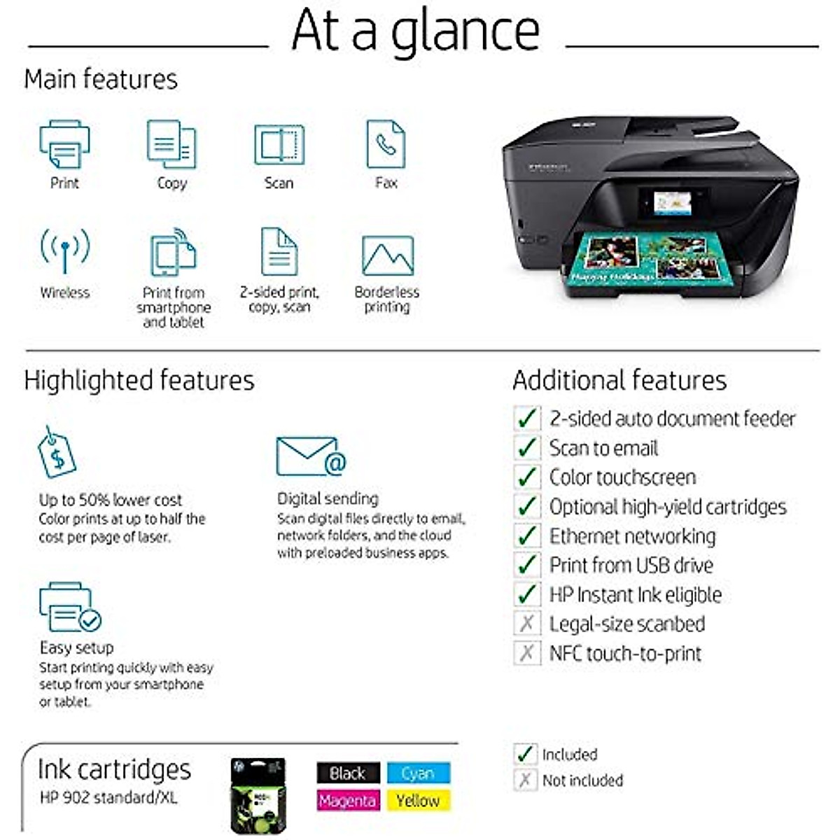 HP OfficeJet Pro 6975 All-in-One Wireless Printer, Double-Sided Print and Scan, HP Instant Ink, Works with Alexa (J7K36A)
