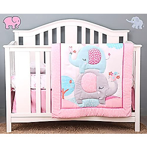 Baby Bees 4 Pieces Baby Elephant Crib Bedding Sets for Boys and Girls | Baby Bedding Set of Crib Sheet, Quilt, Dust Ruffle for Standard Size Crib