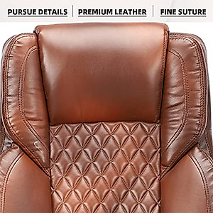 High Back Office Chair- Flip Arms Adjustable Leather Support Task Home Desk Chairs, Executive Computer Desk Chair Work Chairs, Thick Padded Strong Metal Base, Ergonomic Design for Back Pain