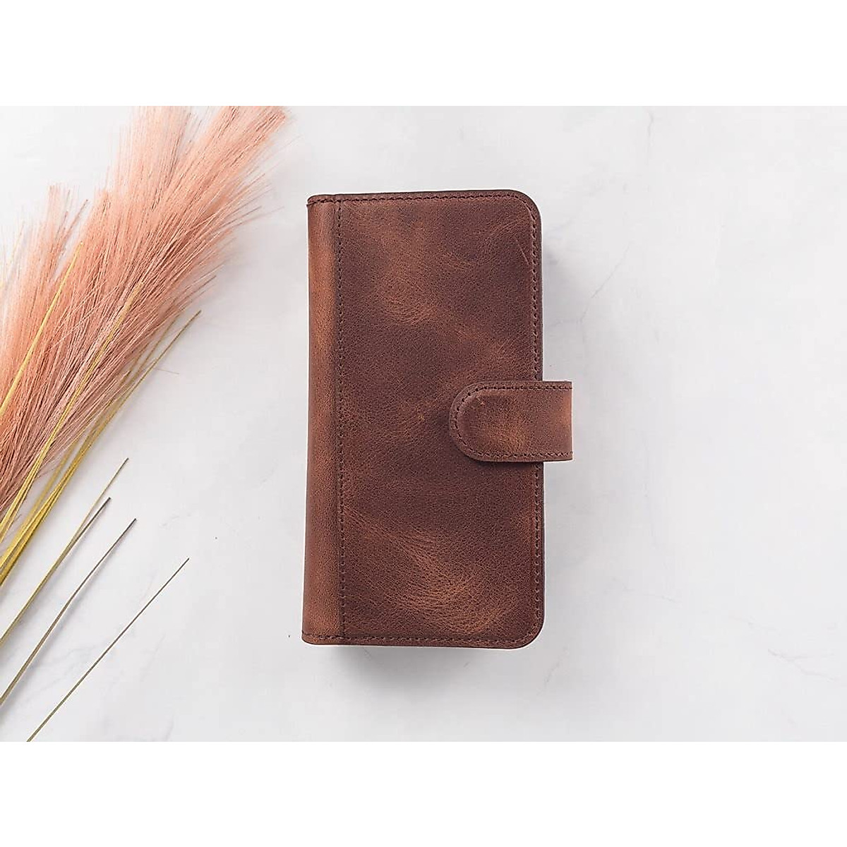 HARDISTON Premium iPhone XR Bi-Fold Wallet Case, Handmade Genuine Leather, Detachable Magnetic Flip Cover with Card Holders, Customizable, Double Fold Phone Case, Kickstand, Wireless Charging (Brown)