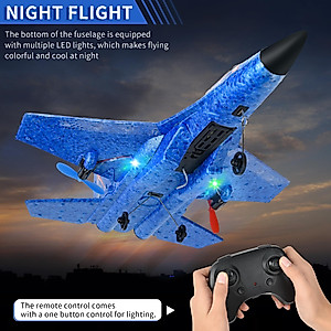 YIDJOFJ RC Gravity Gliders Airplane, Remote Control Plane Su-27 RC Airplane-2.4Ghz 6-axis Gyro RC Airplane with Light Strip, 2 Batteries Easy to Fly Jet Fighter Toy Gift for Kids Beginner (Blue)
